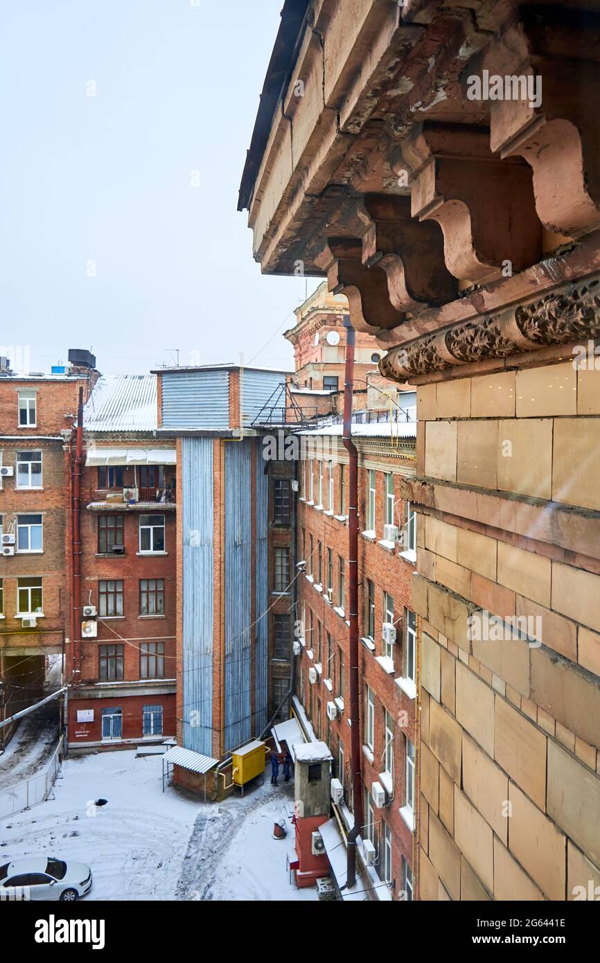 Winter courtyard of an old industrial factory Stock Photo - Alamy