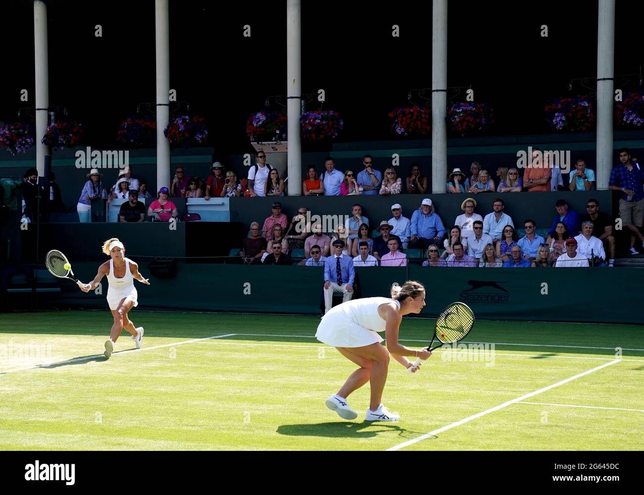 Sarah Beth Grey (right) and Emily Webley-Smith in action against Tereza ...