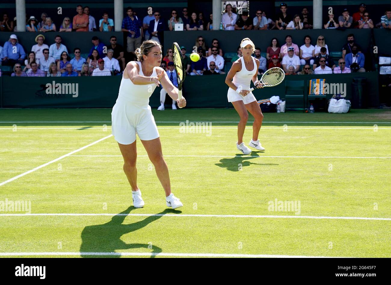 Sarah Beth Grey (left) and Emily Webley-Smith in action against Tereza ...