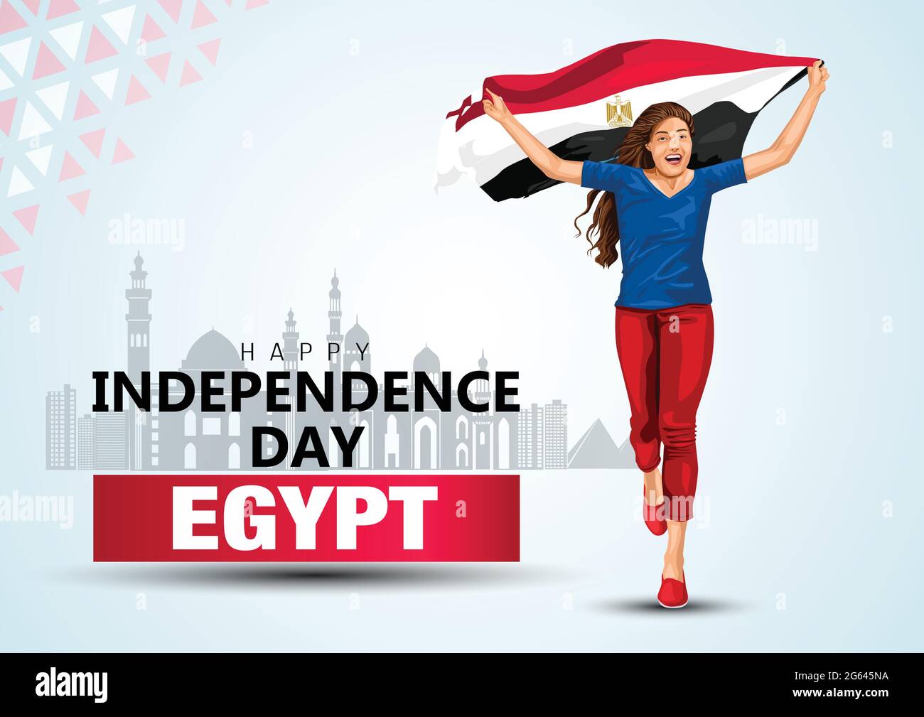 happy independence day Egypt 23rd July, girl running with Egyptian flag ...
