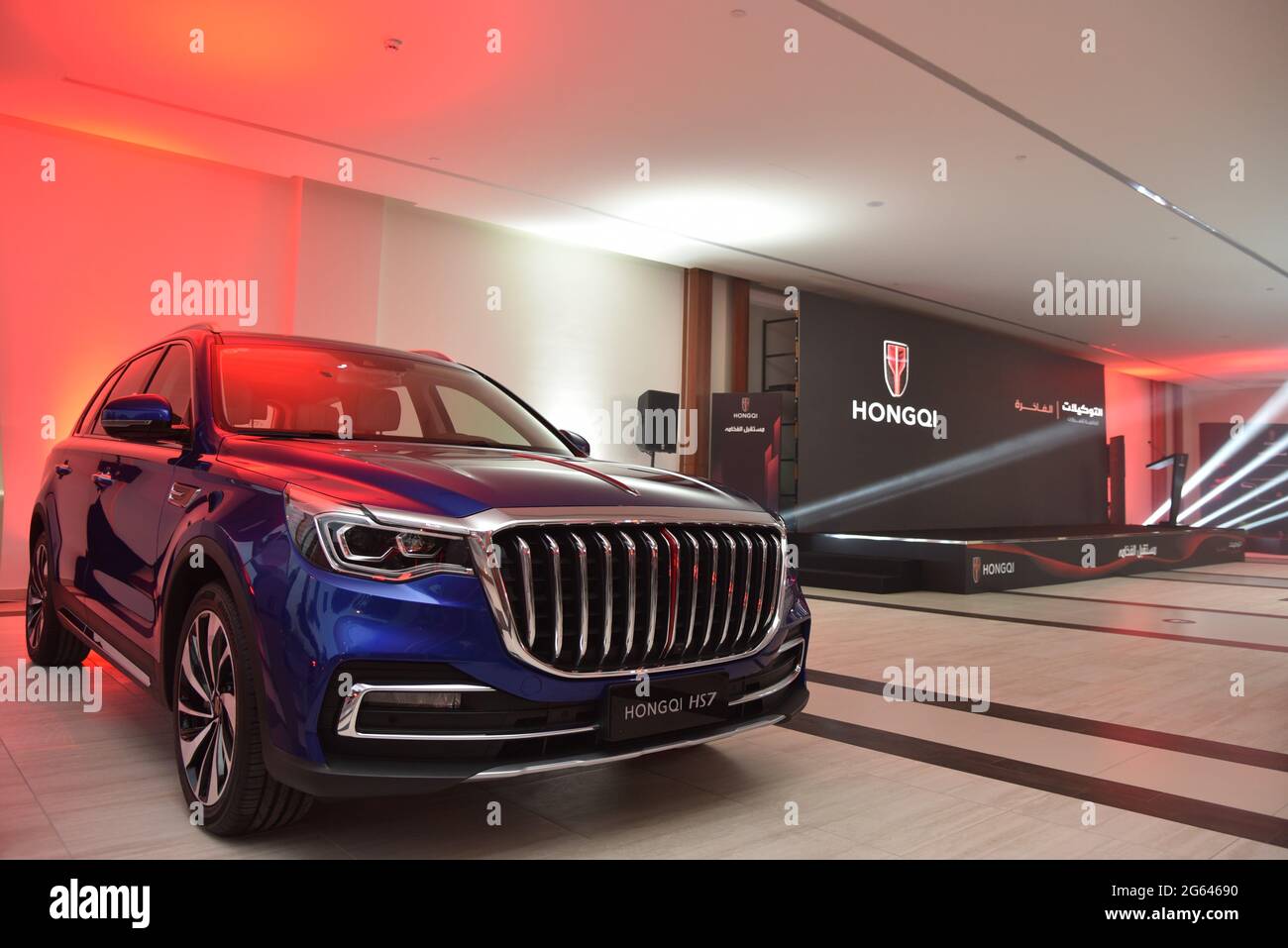 Riyadh, Saudi Arabia. 30th June, 2021. A Hongqi HS7 SUV is seen on display at a newly opened ...