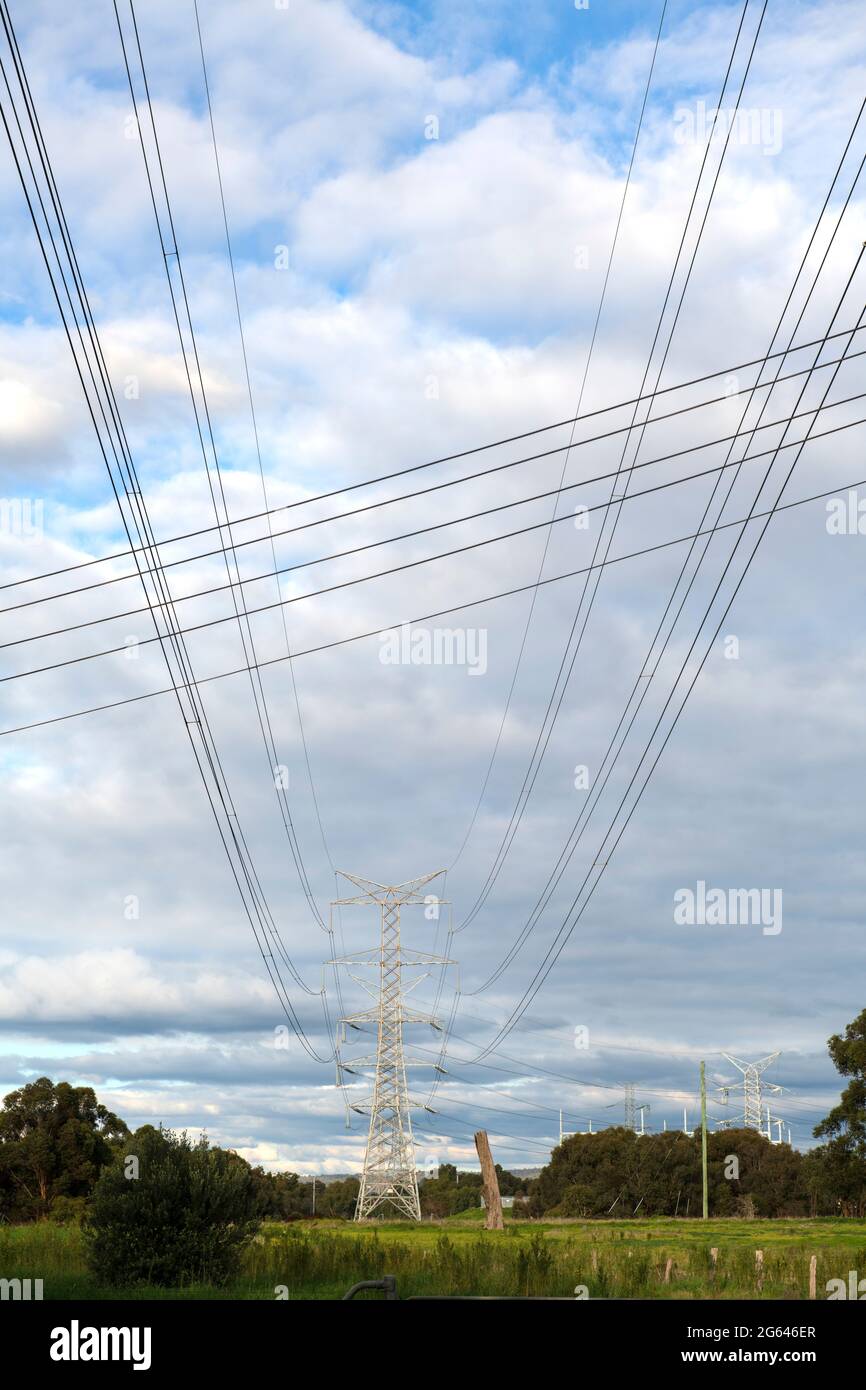 High-tension / High-voltage powerlines intersect with local suburban ...