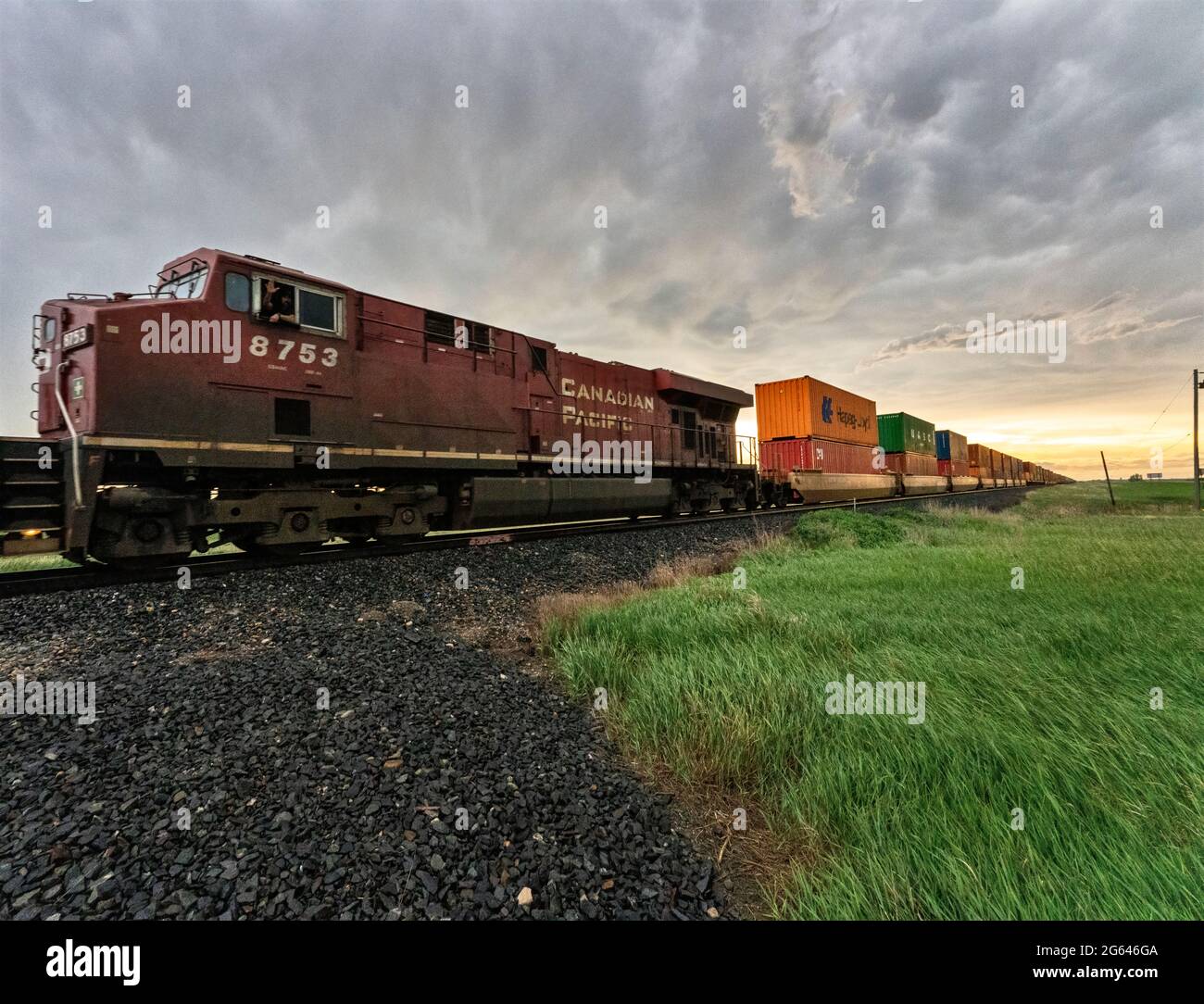 Prairie Storm Clouds in Saskatchewan Train Foreground Stock Photo - Alamy
