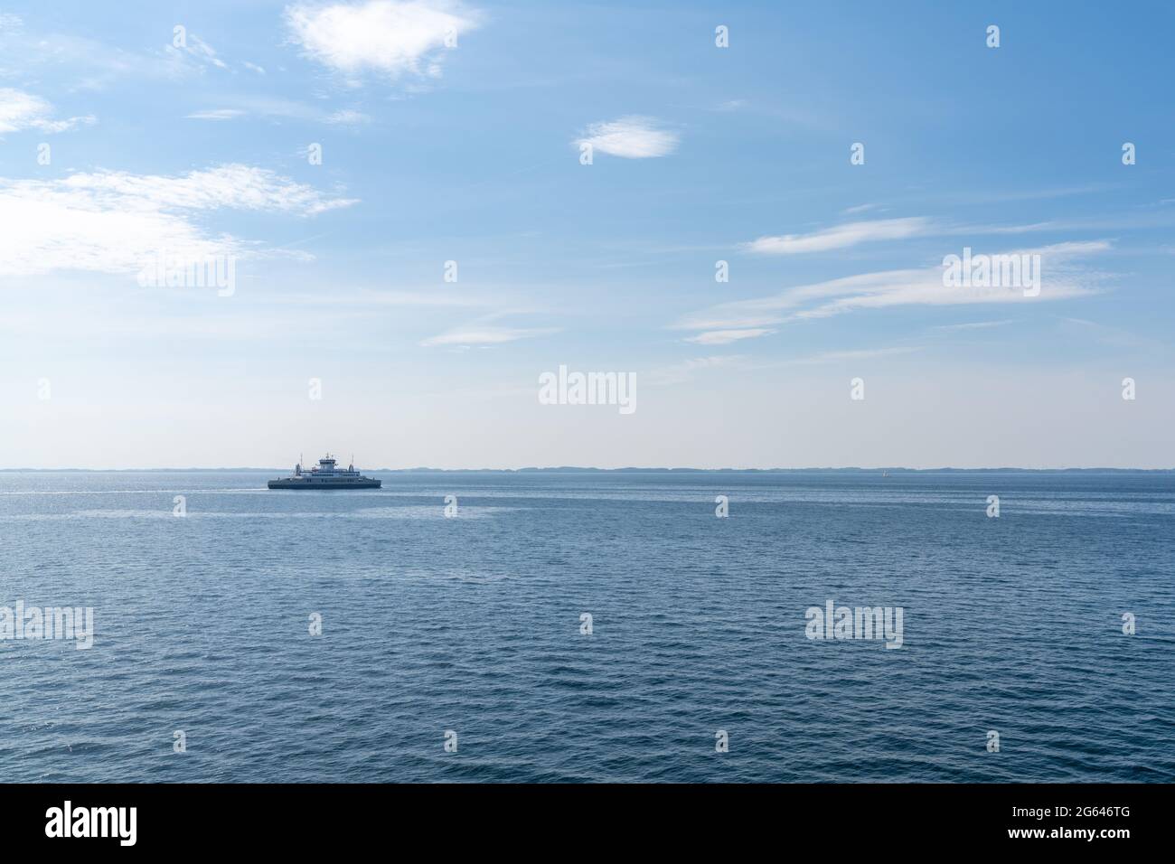 Tars, Denmark - 10 June 2021: view of the Langeland Ferry crossing the ...