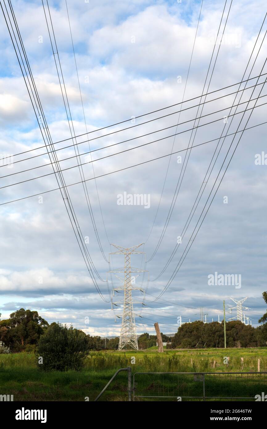High-tension / High-voltage powerlines intersect with local suburban ...