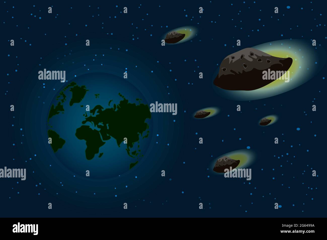 Space sky with planet earth and falling asteroid. Meteor is approaching ...