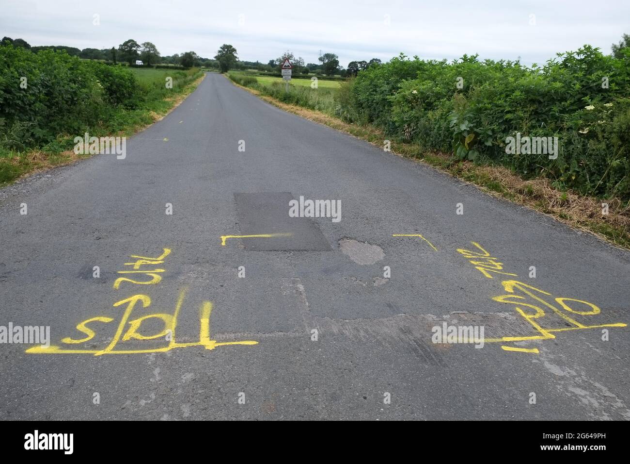 June 2021 - Highway markings with spray paint ready for the repair crew ...