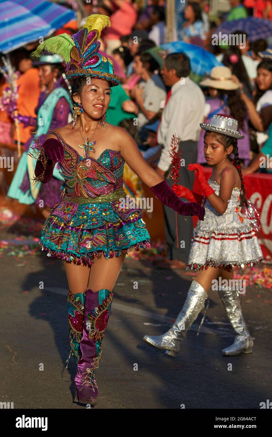 Morenada dance group performing a traditional ritual dance as part of ...