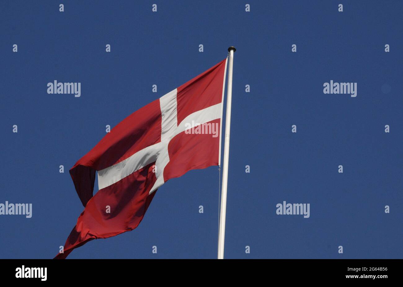 Copenhagen/Denmark/ 23 August 2015 Dannebrog red and white danish flag ...