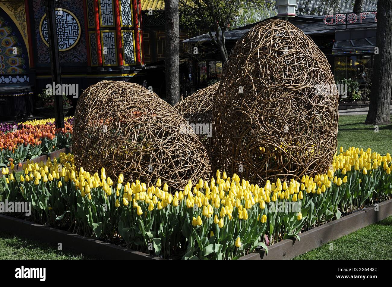 Copenhagen Denmark 16 April 2017 Visitors waiting at Tivoli garden on ...