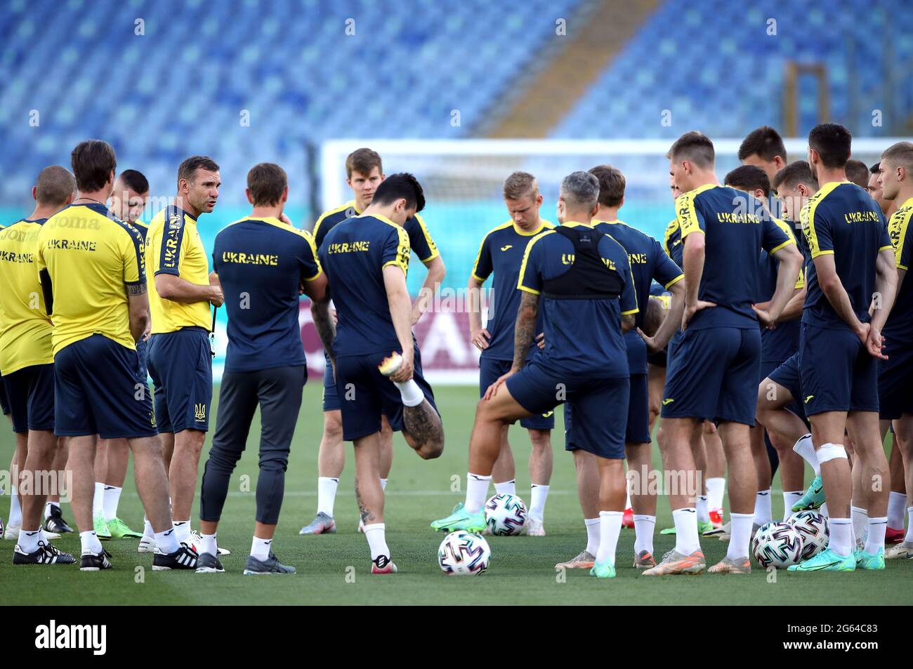 Ukraine manager Andriy Shevchenko (centre) during a training session at ...