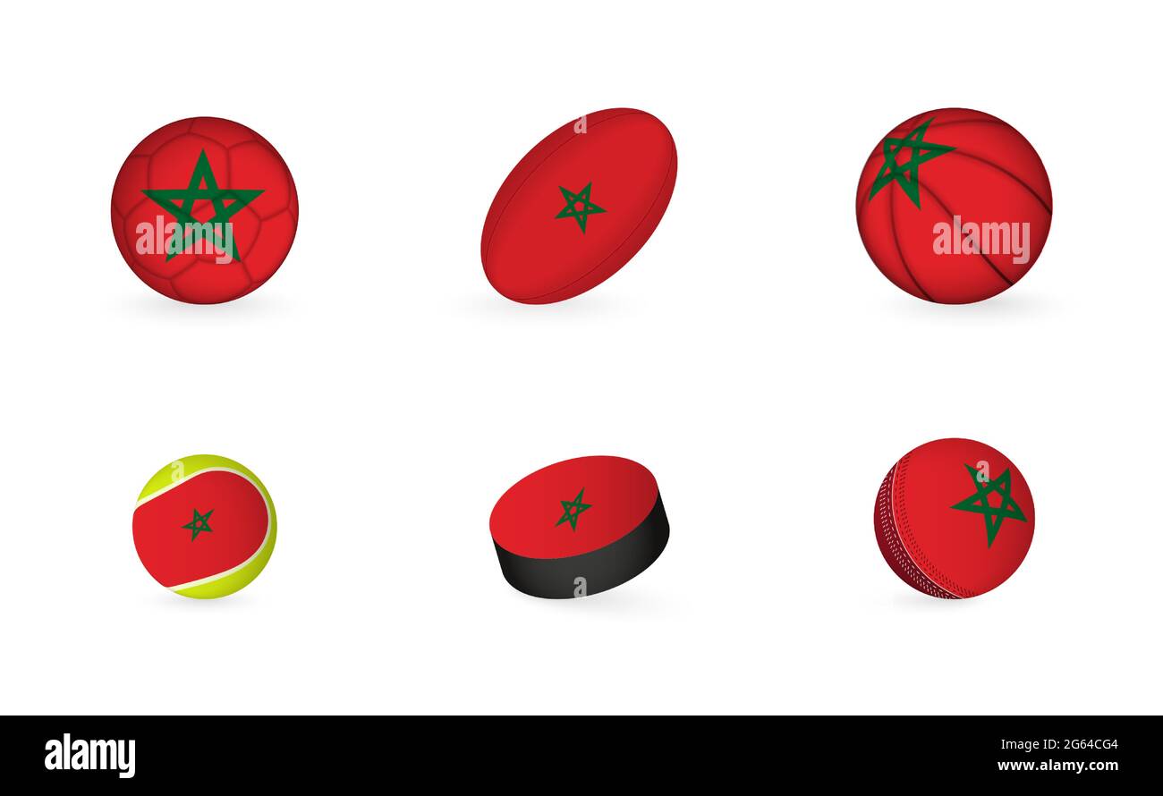 Sports equipment with flag of Morocco. Sports icon set of Football ...