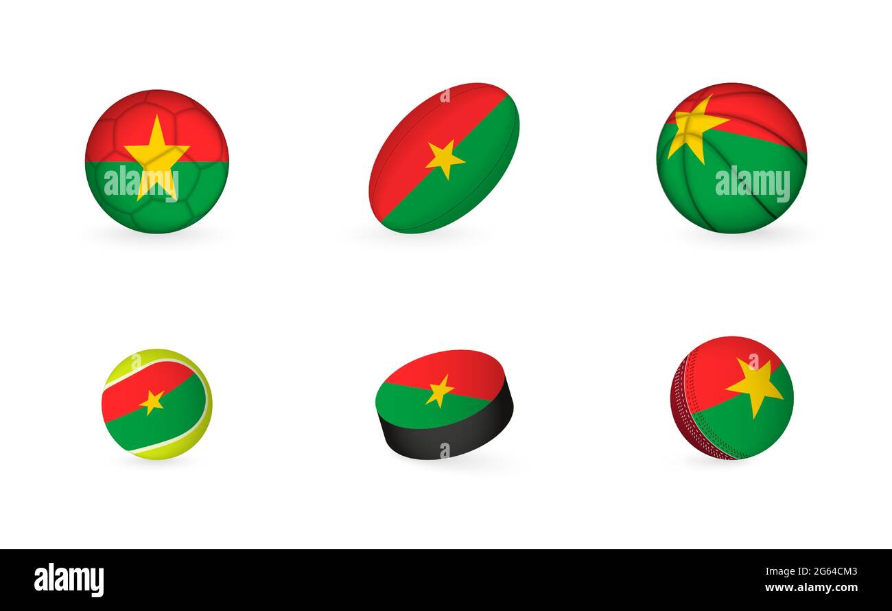 Sports equipment with flag of Burkina Faso. Sports icon set of Football ...