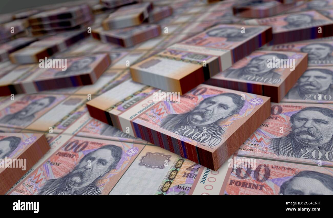 Hungarian Forint money pack 3d illustration. HUF banknote bundle stacks ...