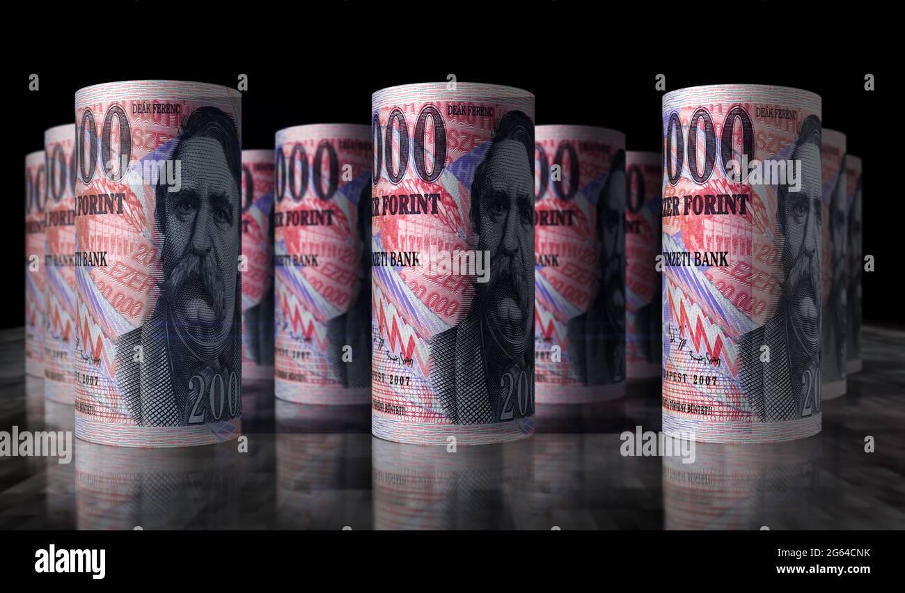 Hungarian Forint money pack 3d illustration. HUF banknote bundle stacks ...