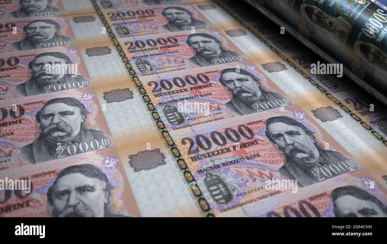 Hungarian Forint money pack 3d illustration. HUF banknote printing ...
