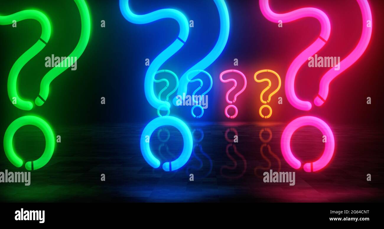 Question mark neon symbol. Light color bulbs with quiz sign. Abstract ...