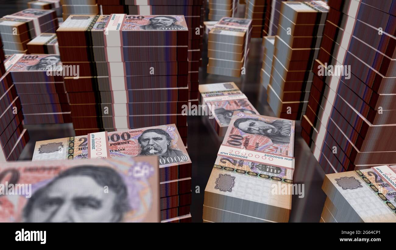 Hungarian Forint money pack 3d illustration. HUF banknote bundle stacks ...