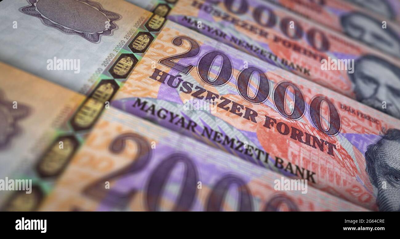 Hungarian Forint money pack 3d illustration. HUF banknote bundle stacks ...