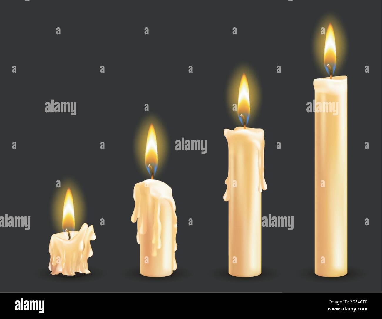 Candles burn with fire realistic. Set isolated on transparent ...