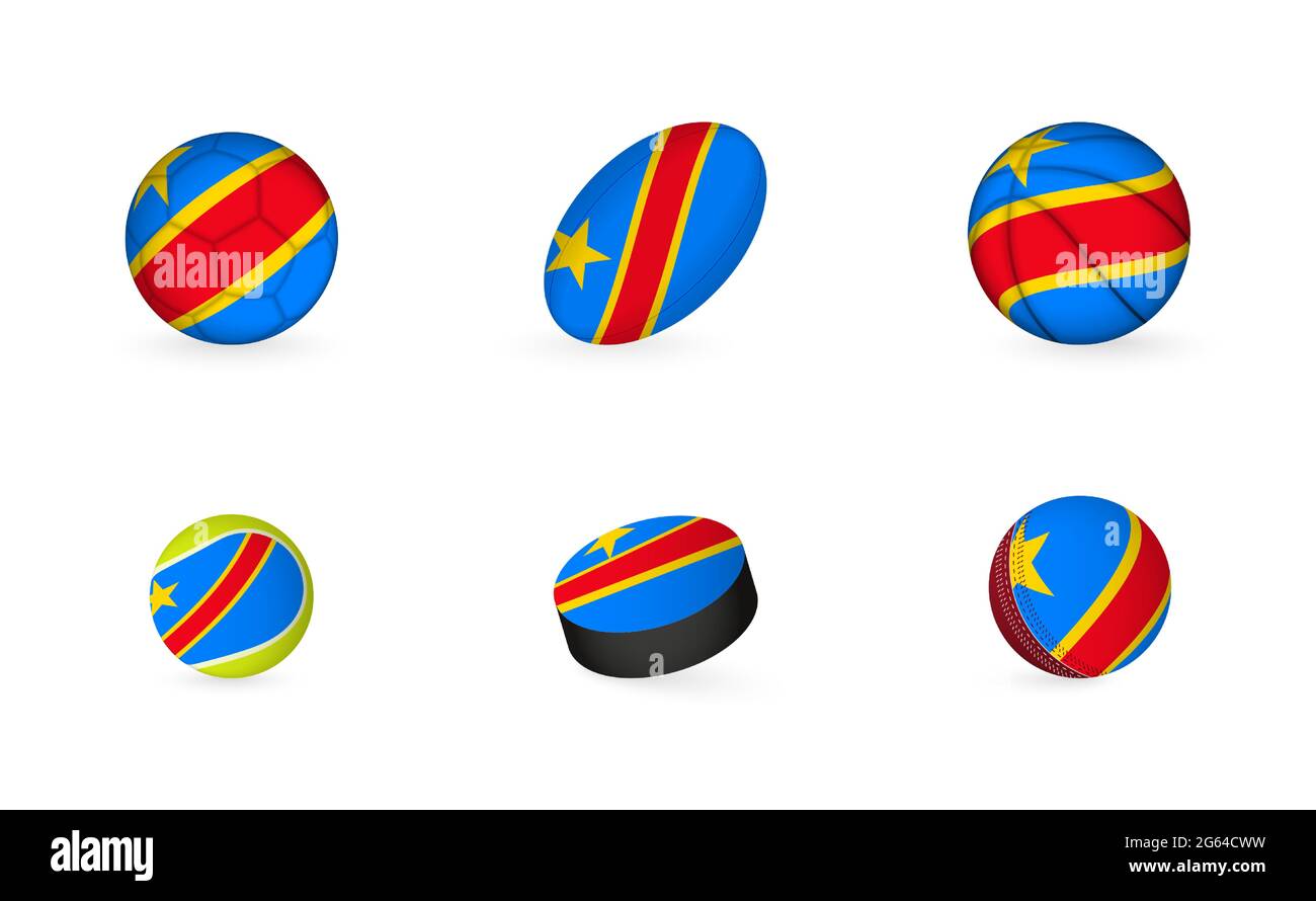 Sports equipment with flag of DR Congo. Sports icon set of Football ...