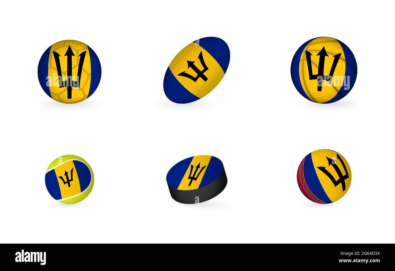 Sports equipment with flag of Barbados. Sports icon set of Football ...