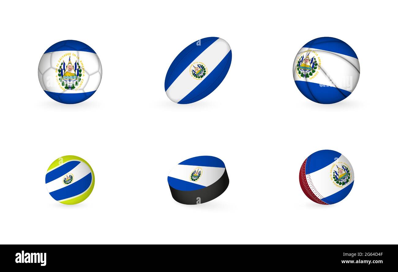 Sports equipment with flag of El Salvador. Sports icon set of Football ...
