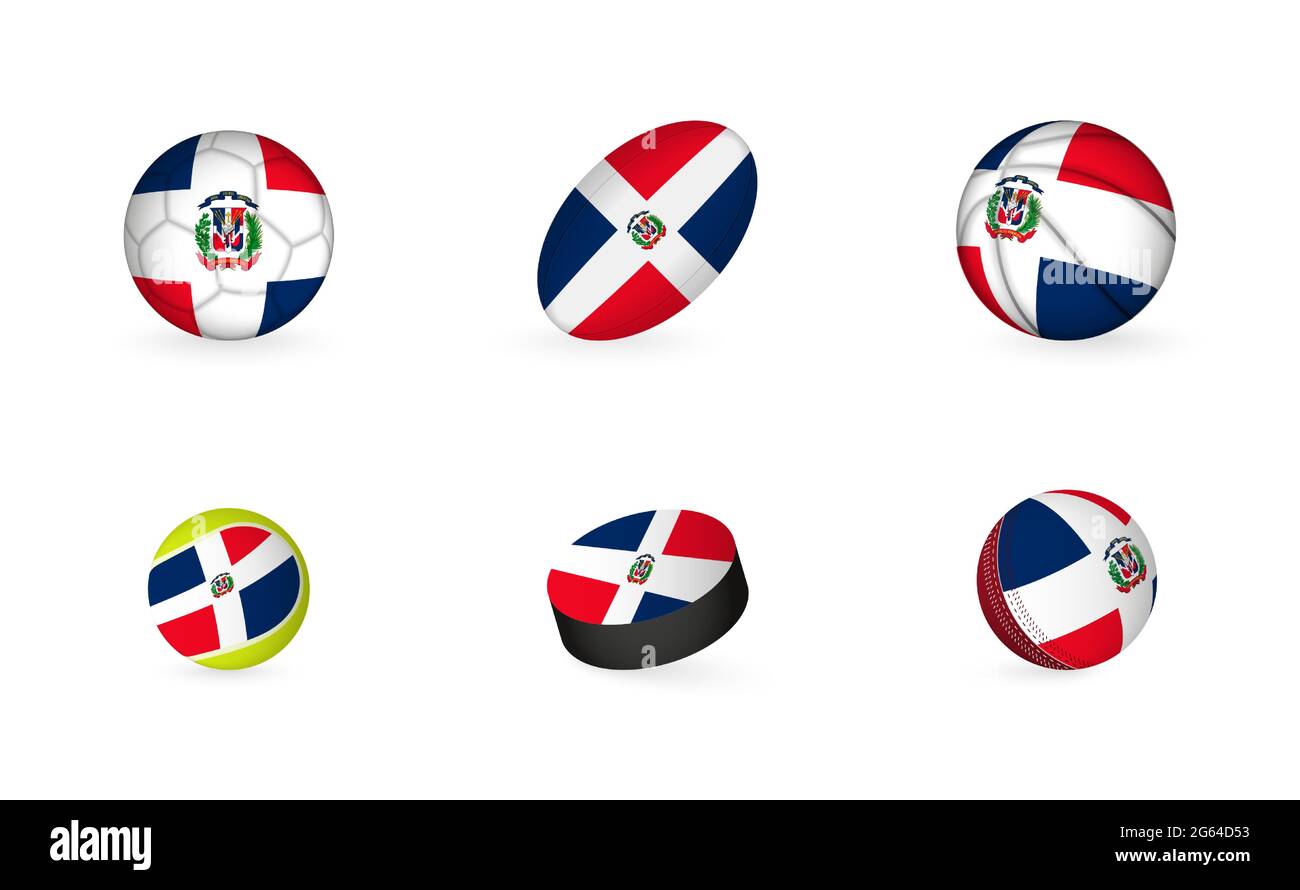 Sports equipment with flag of Dominican Republic. Sports icon set of ...