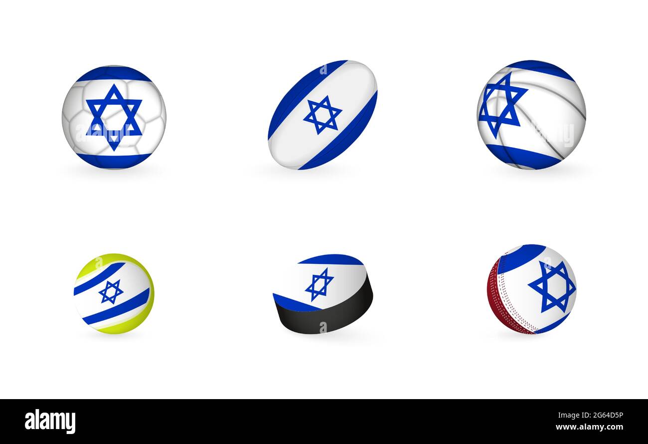Sports equipment with flag of Israel. Sports icon set of Football ...
