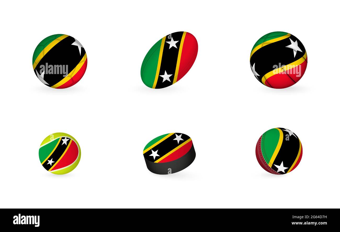 Sports equipment with flag of Saint Kitts and Nevis. Sports icon set of ...
