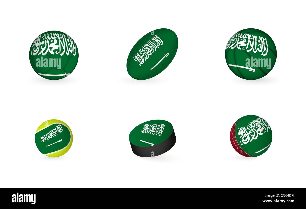 Sports equipment with flag of Saudi Arabia. Sports icon set of Football ...