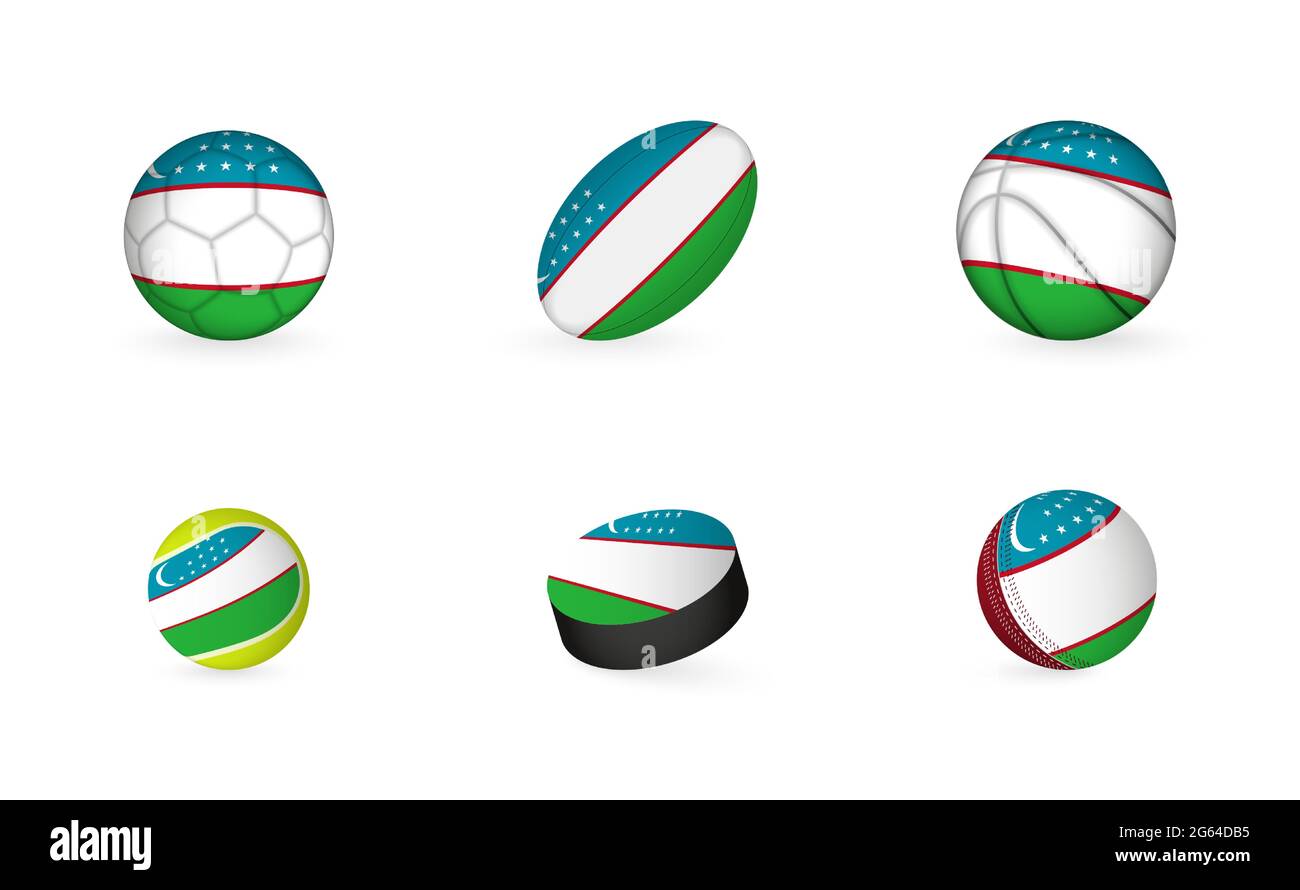 Sports equipment with flag of Uzbekistan. Sports icon set of Football ...