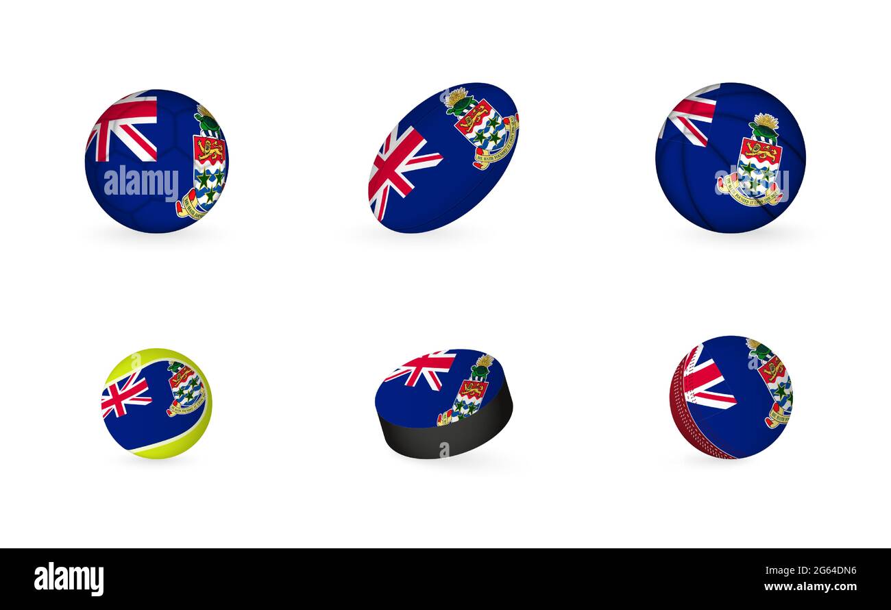 Sports equipment with flag of Cayman Islands. Sports icon set of ...