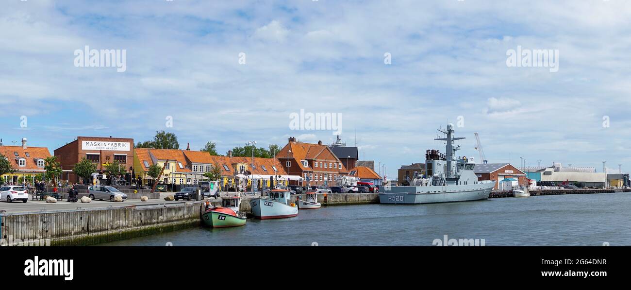 Koge, Denmark - 12 June, 2021- panorama view of the harbor and port of ...