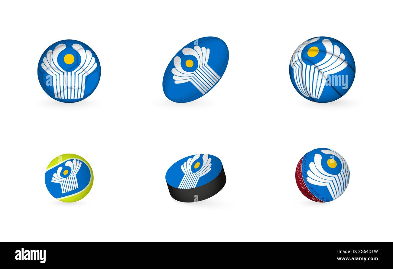 Sports equipment with flag of CIS. Sports icon set of Football, Rugby ...