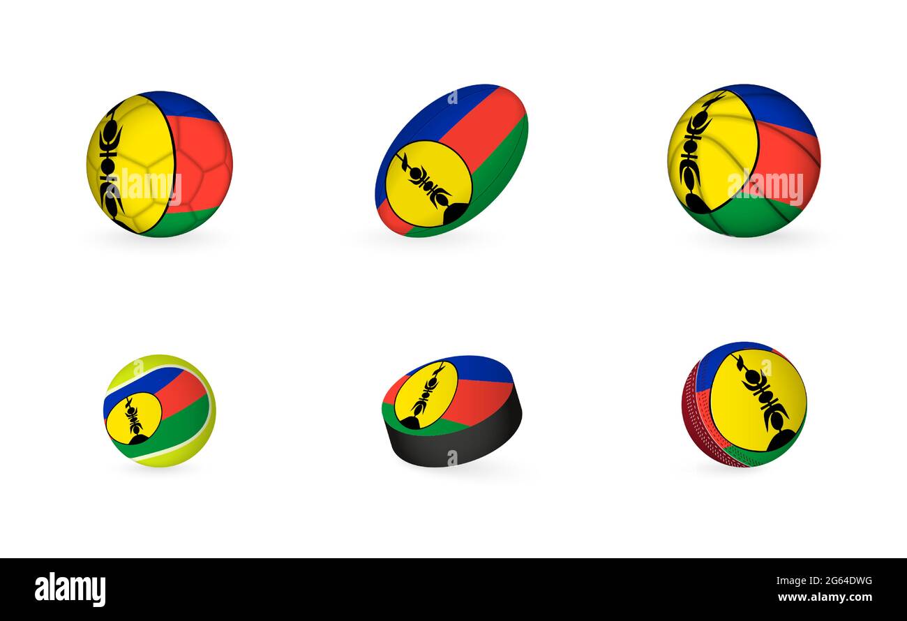 Sports equipment with flag of New Caledonia. Sports icon set of ...