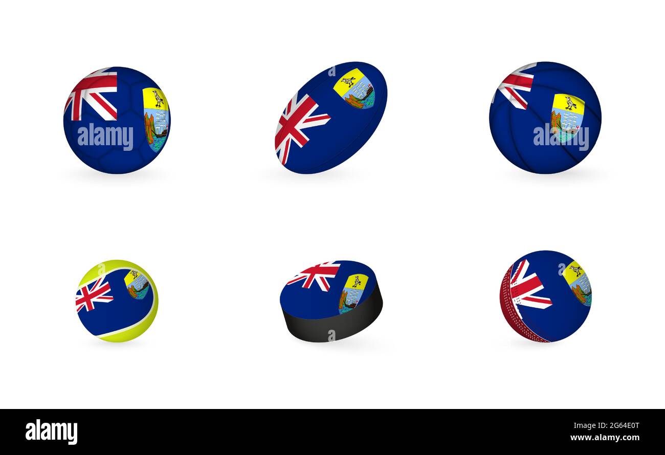 Sports equipment with flag of Saint Helena. Sports icon set of Football ...