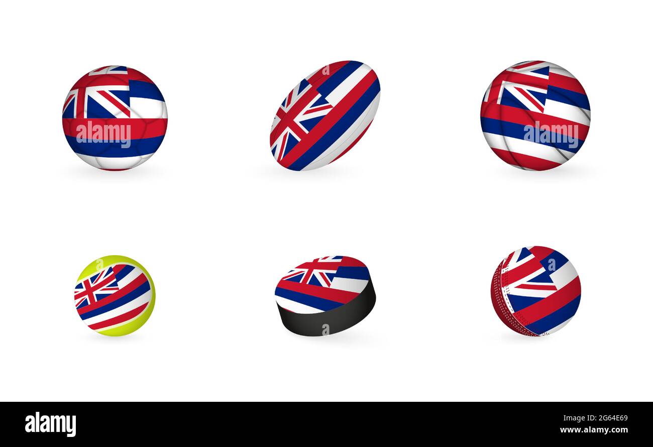 Sports equipment with flag of Hawaii. Sports icon set of Football ...