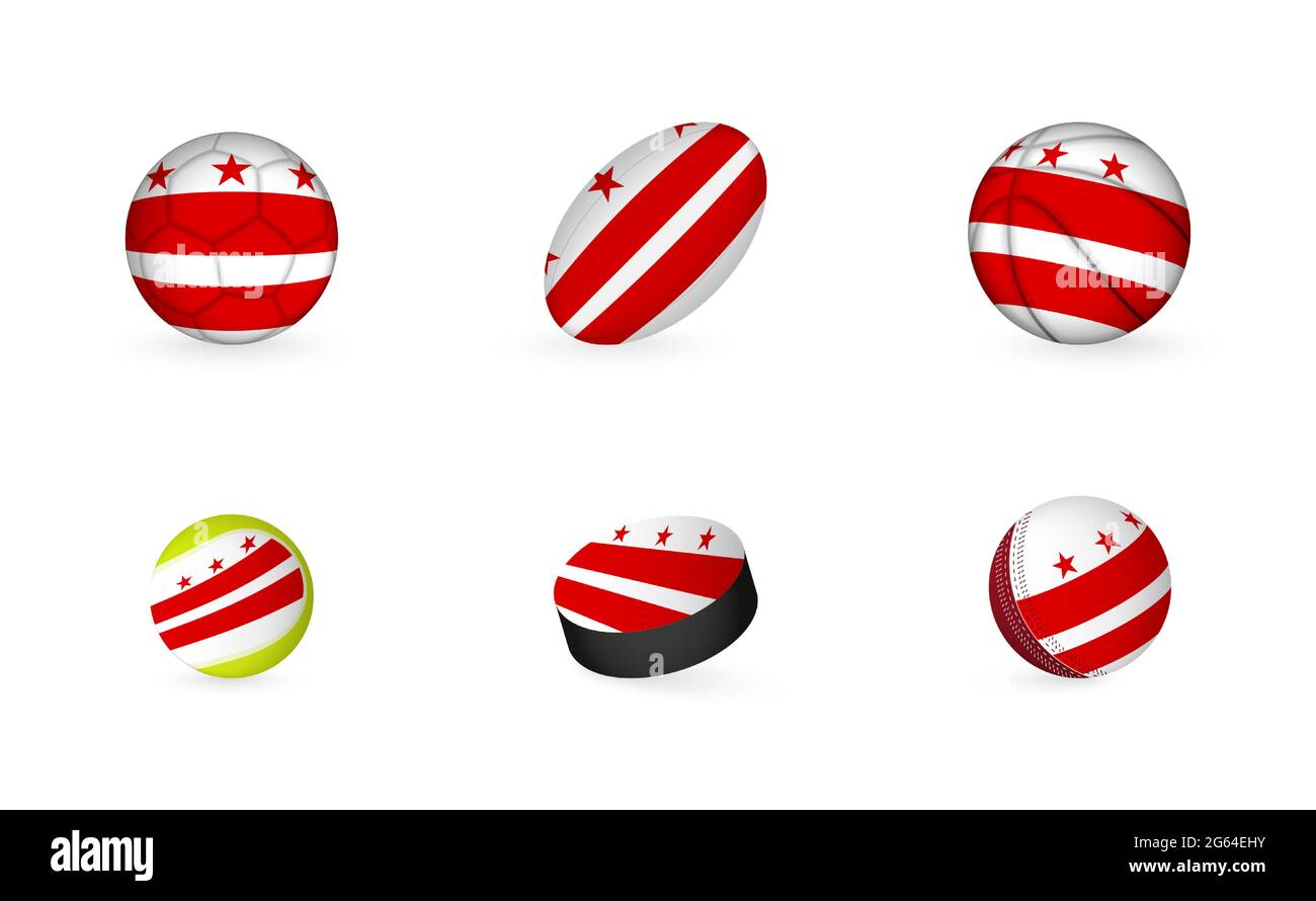 Sports equipment with flag of District of Columbia. Sports icon set of ...