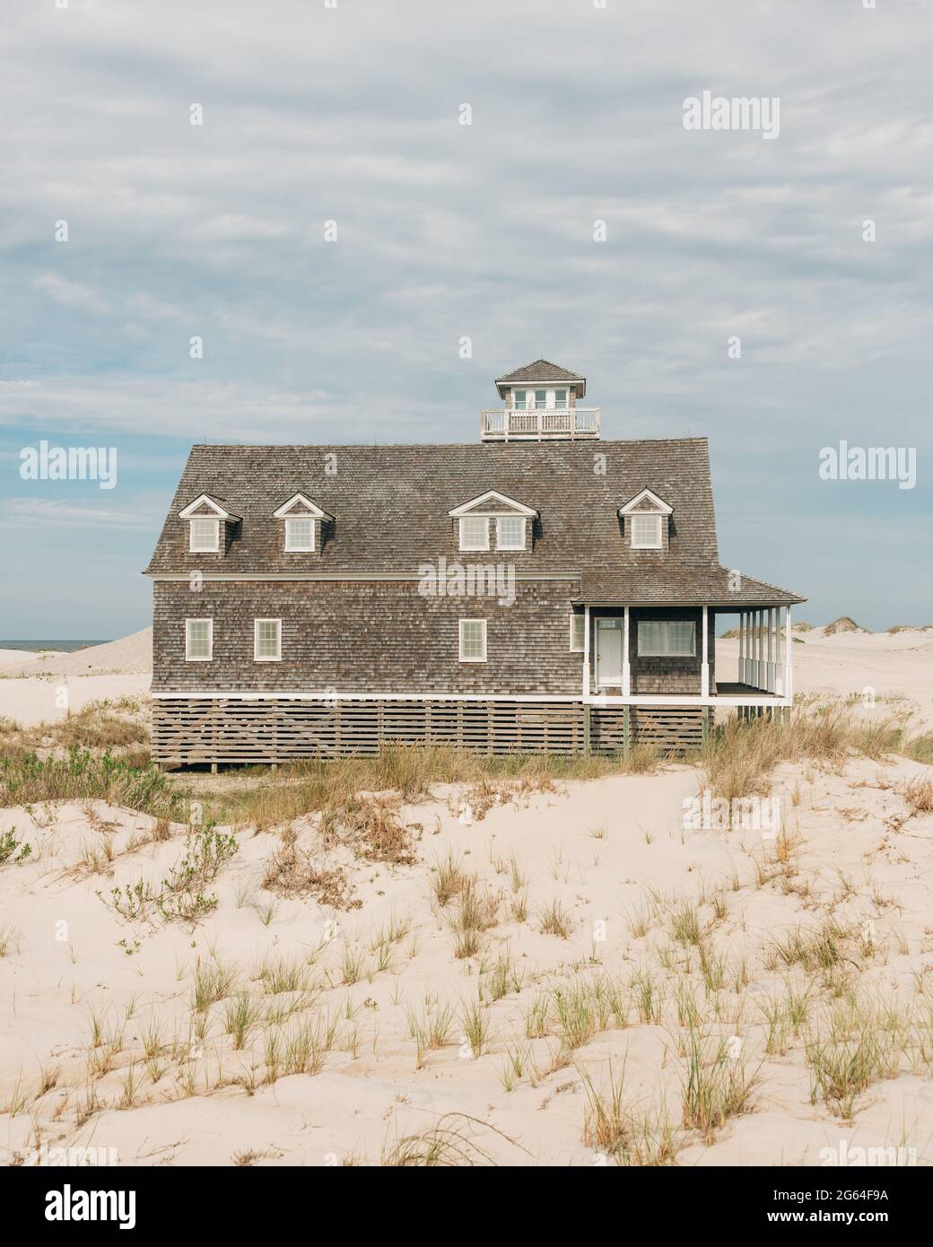 Oregon Inlet Lifesaving Station with sandy dunes, in the Outer Banks ...