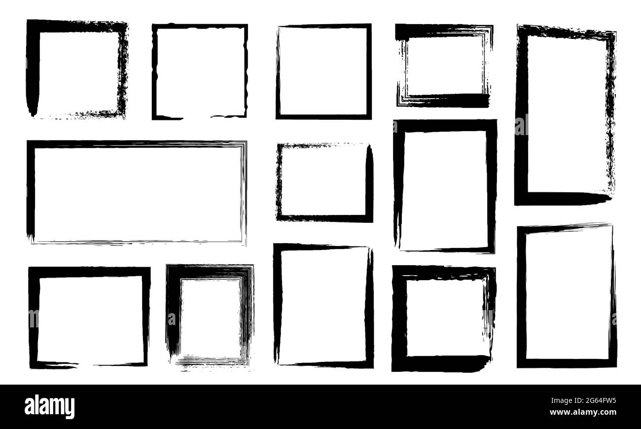 Grunge frames. Dirty borders with black paint brush strokes. Ink ...