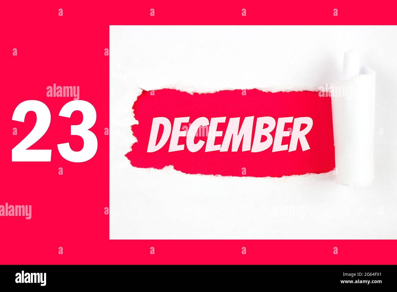 December 23rd. Day 23 of month, Calendar date. Red Hole in the white ...
