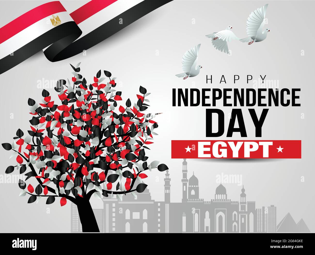 Vector - 23rd of July Happy Independence Day Egypt flag and pigeon ...