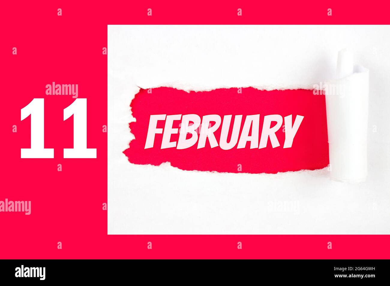 February 11st . Day 11 of month, Calendar date. Red Hole in the white ...