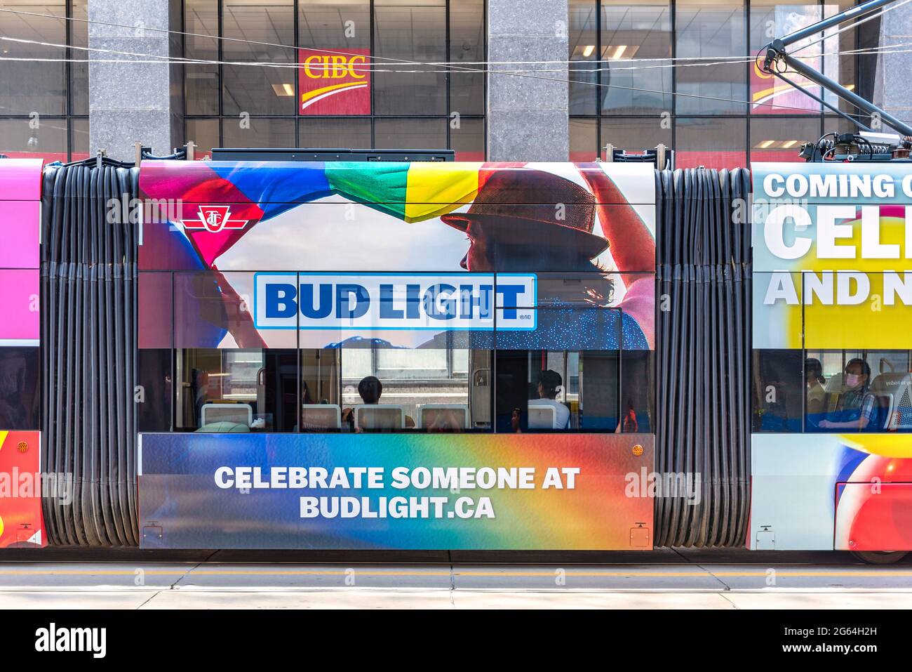 Bud Light advertisement in a TTC streetcar in Toronto, Canada Stock ...