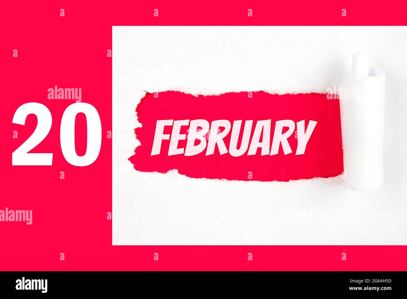 February 20th. Day 20 of month, Calendar date. Red Hole in the white ...