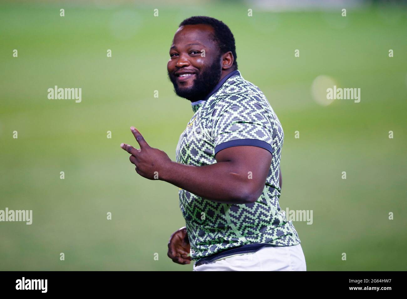 South Africa's Ox Nche warming up before the Summer International test ...