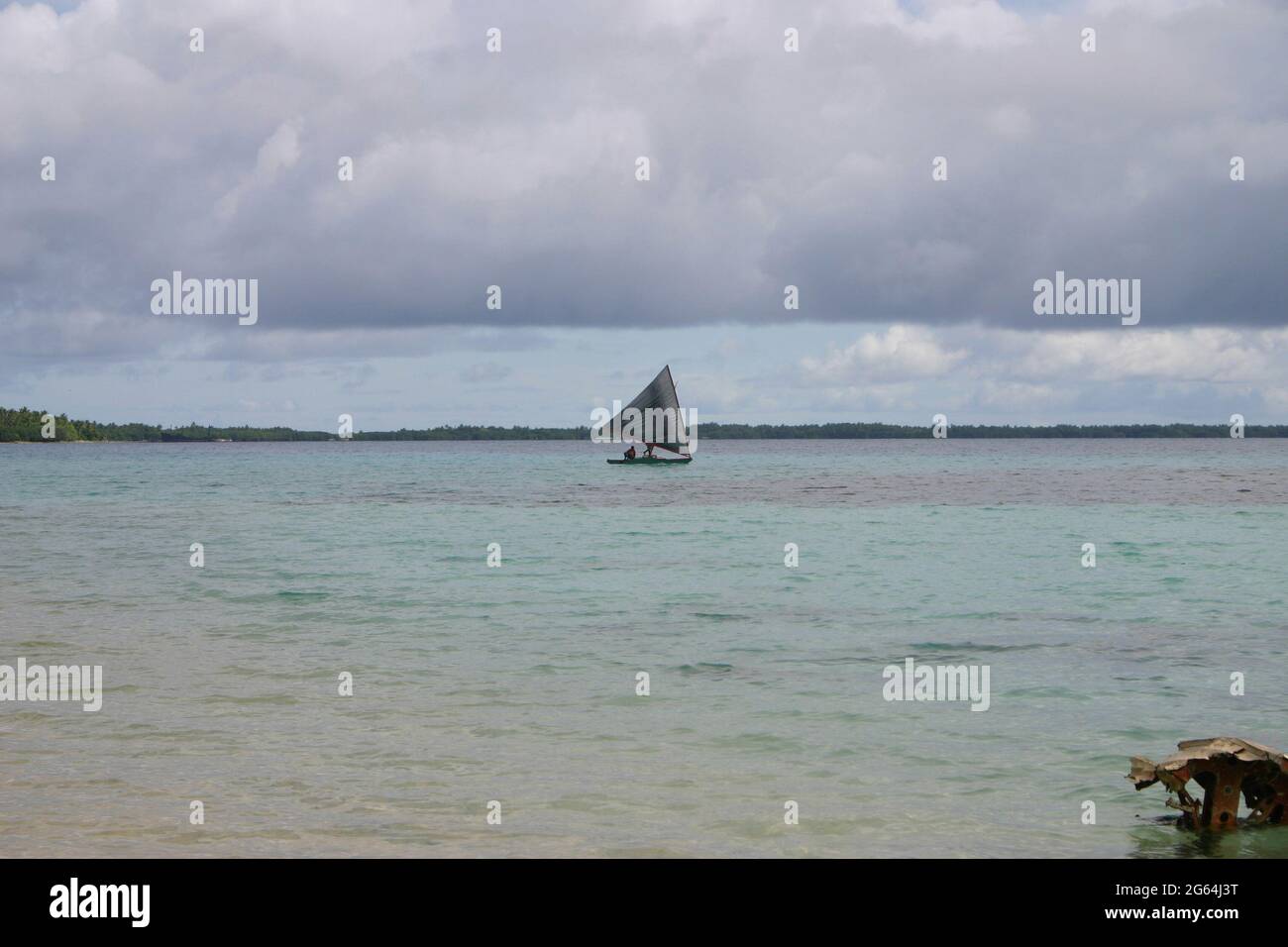 Jaluit atoll, Marshall Islands - Traditional canoe in lagoon near Imej ...