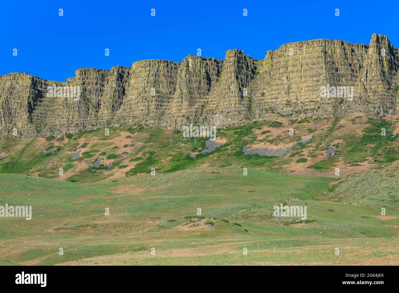 cliffs of square butte above the prairie near cascade, montana Stock ...