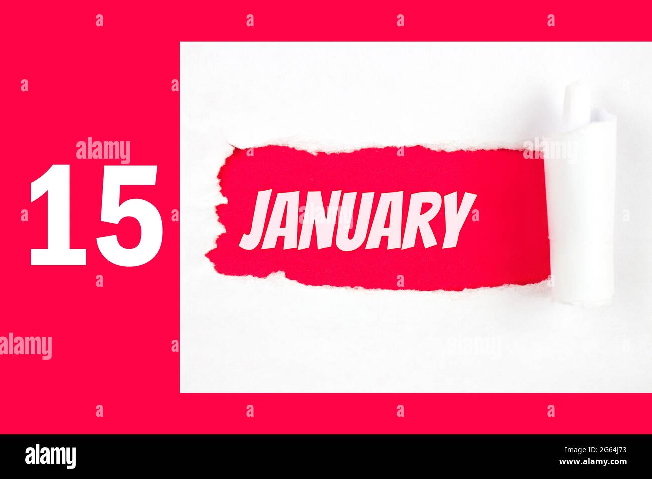 January 15th. Day 15 of month, Calendar date. Red Hole in the white ...